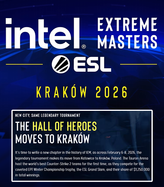 IEM Katowice Switches to IEM Krakow for 2026! - CS2 Grove